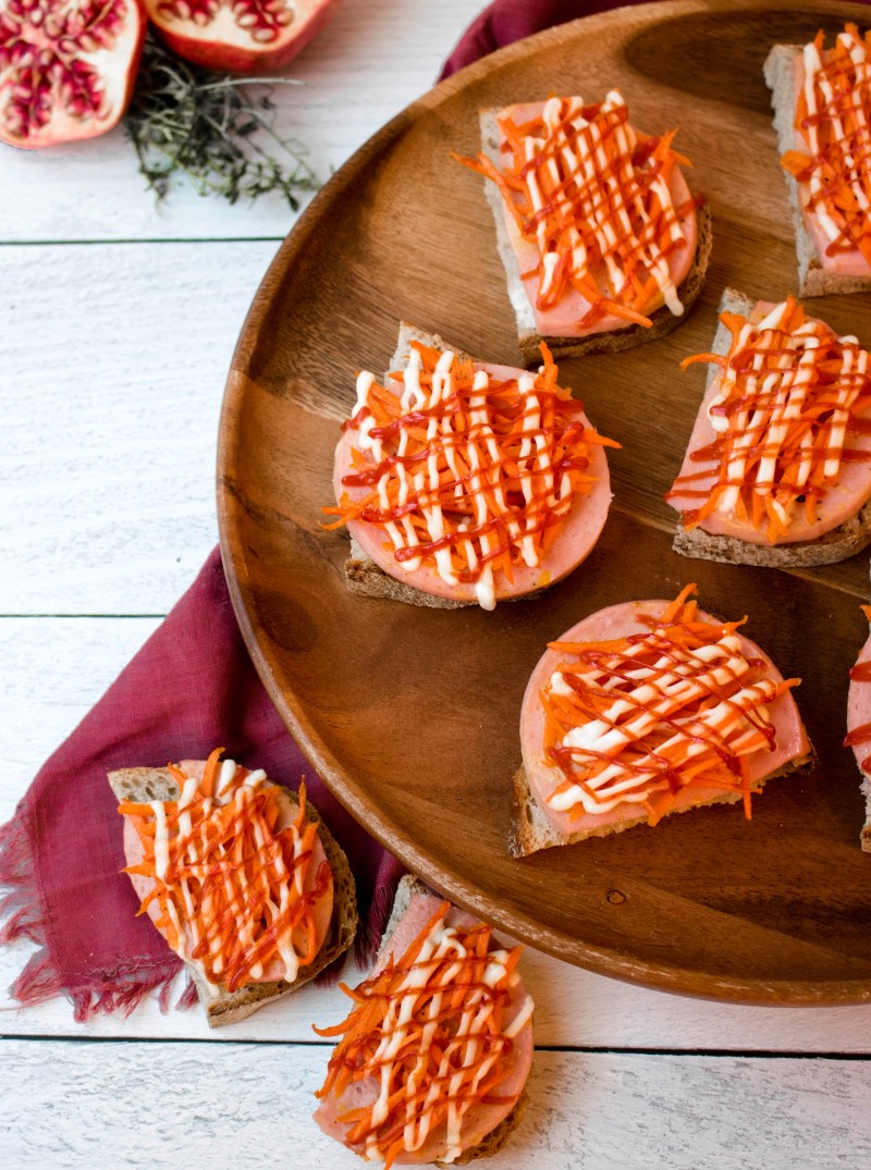 Hot Bologna Canapes with Korean Carrots - Alena's Home Cooking