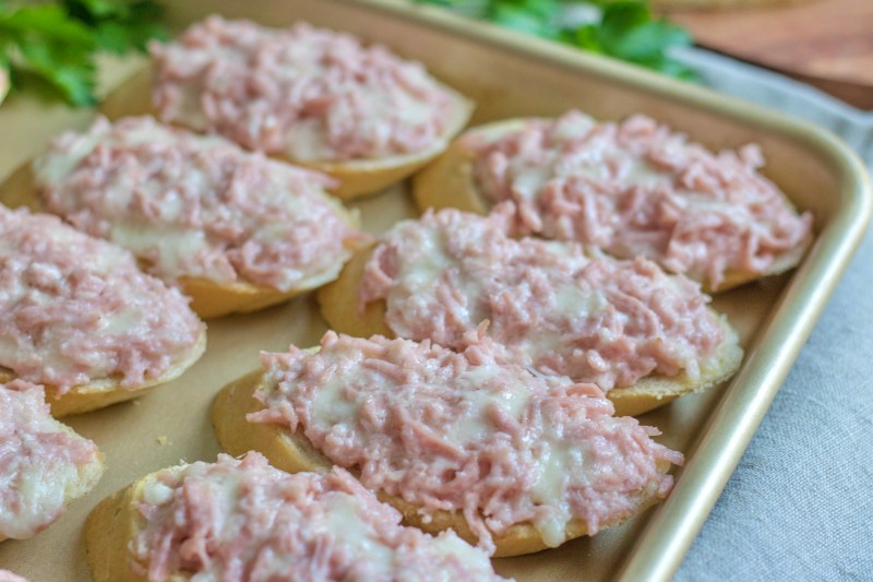 Garlic Bologna with Cheese Open Faced Sandwiches - Alena's Home Cooking