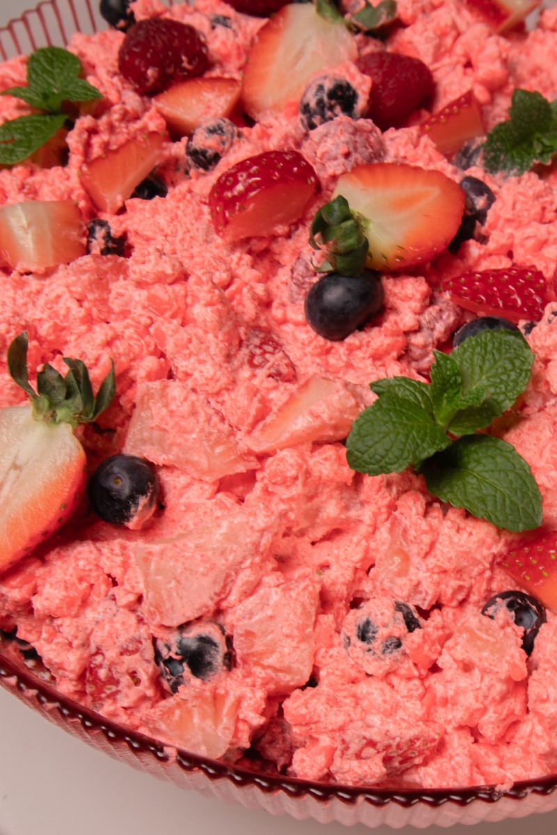 Easy Pink Fluff Cottage Cheese Fruit salad - Alena's Home Cooking
